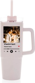 Personalizovaná cestovní termoska s průhledným víčkem s motivem přehrávače