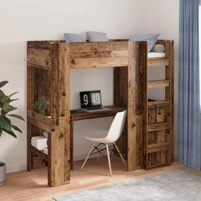 Rám patrové postele se stolem s policí Staré dřevo 75 x 190 cm 3410433