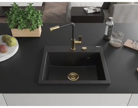 Mexen Oscar, 1-komorový granitový dřez 580x490x205 mm, černá, 6519581000-77-G