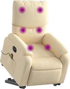 Elektrické zvedací masážní polohovací křeslo krémové textil 3204869