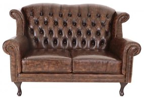 Indický nábytek - Pohovka dvoumístná Chesterfield Crown z pravé hovězí kůže Whisky Whisky