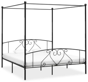 vidaXL Rám postele s nebesy černý kovový 180 x 200 cm