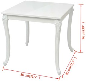 vidaXL Marketos Jídelní stůl 80x80x76 cm vysoký lesk bílý