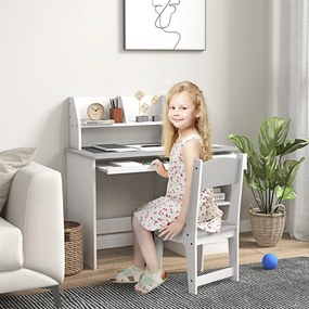 ZONEKIZ dětský psací stůl s ergonomickou židlí s vysouvací přihrádkou na klávesnici, nikami a otevřenými policemi, 90 x 45 x 90 cm šedý