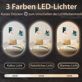 Costway LED nástěnné zrcadlo oválné stmívatelné koupelnové zrcadlo – 80 × 50 cm
