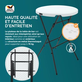 Barový stolek bílý s potah bílý Ø72cm skládací 110cm výška