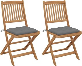 vidaXL Skládací zahradní židle s poduškami 2 ks masivní akáciové dřevo [3064660] Barva: Šedá