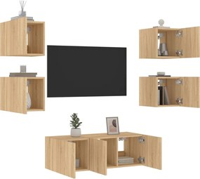 vidaXL 6dílná obývací stěna s LED osvětlením kompozitní dřevo [3216817] Barva: dub sonoma