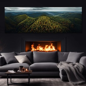 Obraz na plátně - Krajina s lesy, kam se podíváš FeelHappy.cz Velikost obrazu: 120 x 40 cm