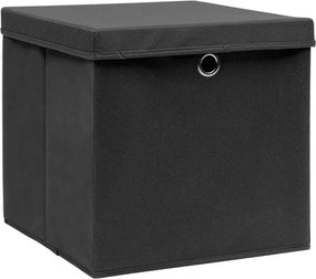 Úložné boxy s víky 4 ks černé 32 x 32 x 32 cm textil 288333