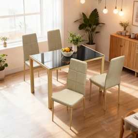 HOMCOM jídelní set pro 4 osoby, skleněný stůl a 4 židle