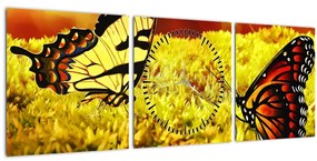 Obraz motýlů (s hodinami) (90x30 cm)