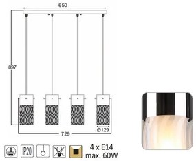 ACA DECOR Závěsné svítidlo DALI max. 4x60W/E14/230V/IP20, barva chromu