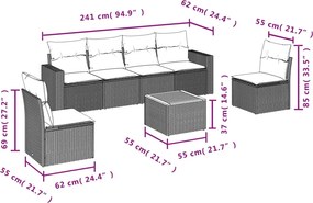 7dílná zahradní sedací souprava s poduškami černá polyratan 3224067