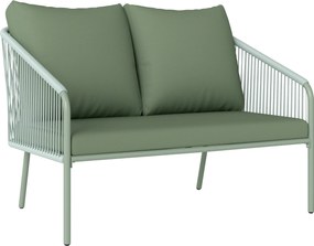 Outsunny 2místná zahradní pohovka z PE ratanu, Boho styl venkovní loveseat s odnímatelnými polštáři, opěrkami na ruce a ocelovým rámem, venkovní pohov