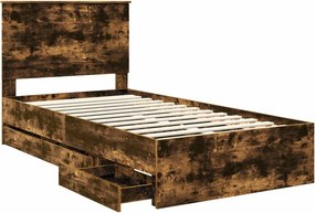 Rám postele s čelo Kouřový dub 100 x 200 cm Inženýrské dřevo 3411149