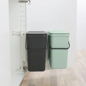Koš na třídění odpadu Sort & Go dvojitý skříňový 2 x 16 l šedý a nefritově zelený