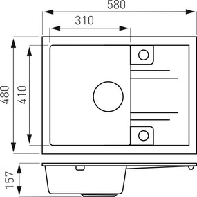 Novaservis Dřezy - Granitový dřez 580x480 mm, Písková, DRGM48/58SA