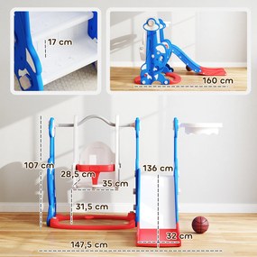 AIYAPLAY Dětský skluzavka 4 v 1 - Vnitřní hřiště se houpačkou a lanem, Basketball koš, Téma rakety, Vícebarevné