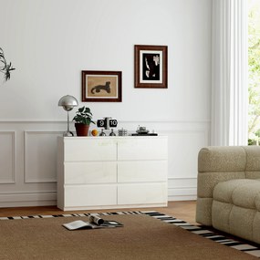 HOMCOM komoda se 6 dřevěnými zásuvkami, moderní a všestranná ložnicová komoda, 112x34x75 cm, bílá