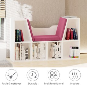 HOMCOM Moderní Design 2-v-1 Knihařská Lavice s 6 Úložnými Prostředky a 3 Polštářky 102L x 30W x 61H cm Bílá Růžová | Aosom