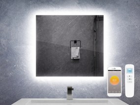 Zrcadlový infrapanel s LED osvětlením MIRROR 320W | Výhřevnost 6 m2 | 60x60 cm | WiFi termostat | Dálkový ovladač | Zrcadlo na šířku