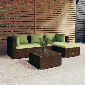 vidaXL 5dílná zahradní sedací souprava s poduškami polyratan [3101650] Barva: Hnědá a zelená