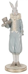Dekorace figurka bílý králík v modrém obleku - 11*10*31 cm