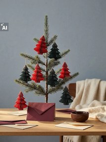 Sinsay - Sada vánočních papírových závěsných dekorací ve tvaru vánočních stromků 8 pack - vícebarevná