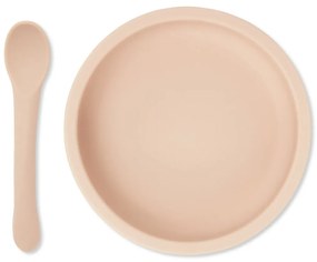 Silikonový talíř s přísavkou a lžící KONGES SLOJD Strawberry Ice