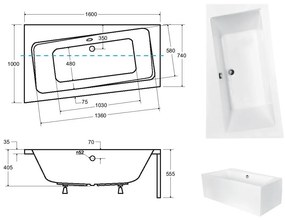 Besco Infinity 160x100 akrylátová vana Délka vany: 160cm, Orientace: Levá
