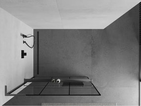 Mexen Kioto+ L, sprchová zástěna Walk-In s poličkou a věšákem 100 x 200 cm, 8mm čiré sklo černý vzor, ​​grafitový profil, 800-100-123-66-77
