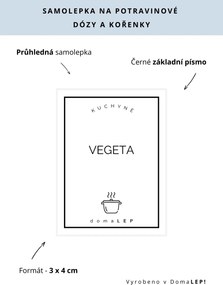 Samolepka na kořenky VEGETA průhledná 3 × 4 cm základní písmo