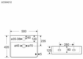 Mereo umyvadlo na desku i zavěšení s přepadem 50 x 42 x 12,5 cm, keramika bílá UC504212P
