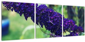 Obraz modré květiny (s hodinami) (90x30 cm)