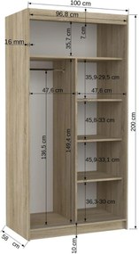 ADRK Furniture Posuvná skříň ASTEN 100 SW-AST-S+W-100+A608