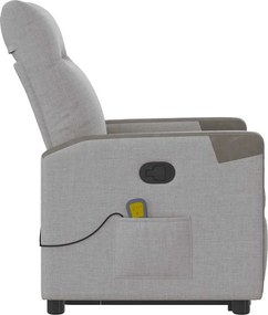 Zvedací masážní polohovací křeslo obláčkově šedé textil 3324094