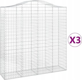 vidaXL Gabionové koše, 3 ks, 200x50x200/220 cm, galvanizované železo