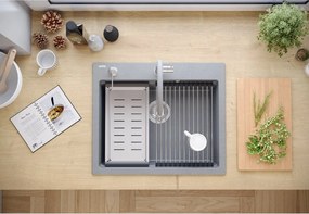 Šedý kuchyňský granitový dřez QUADRON Kurt 110 s příslušenstvím bez baterie