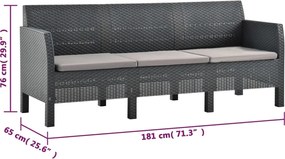 vidaXL 2dílná zahradní sedací souprava podušky PP ratan antracitová [3079668]