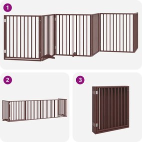Zábrana pro psy s dvířky skládací 6 panelů hnědá 480 cm topol 3155581