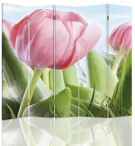 Ozdobný paraván Květiny Tulipány Příroda - 180x170 cm, pětidílný, klasický paraván