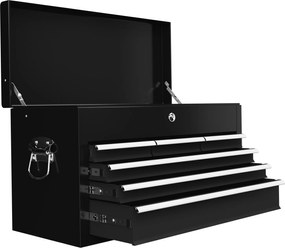 HOMCOM Box na nářadí, kufr na nářadí bez nářadí, se 6 zásuvkami, zámek, box na nářadí s rukojetí, box na nářadí, ocel, černý, 60 x 26 x 34 cm