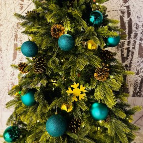 Sada vánočních ozdob paví zelená 10 cm plastová koule glitter, balení 6 ks