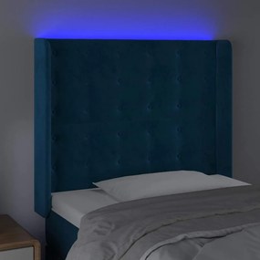 Čelo postele s LED tmavě modré 103 x 16 x 118/128 cm textil 3124528