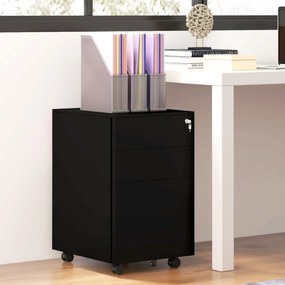 Vinsetto skříň na dokumenty uzamykatelná se zásuvkami 37L x 43,5W x 60H cm pojízdná s brzdami 3stupňová nastavitelná ocelová tyč černá