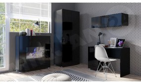 Obývací stěna Bralani XIV, Barva: černá + černá lesk / bílá + bílá lesk, Osvětlení: osvětlení LED - modré