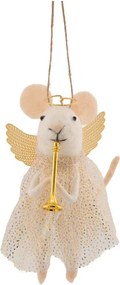Textilní vánoční ozdoba 6 cm Angel Mouse Playing the Trumpet – Sass & Belle