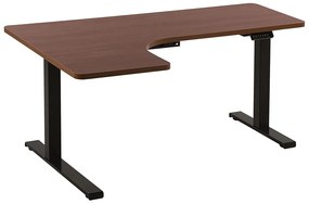 Rohový elektrický psací stůl levostranný 160 x 110 cm tmavé dřevo s černou DESTIN II Beliani