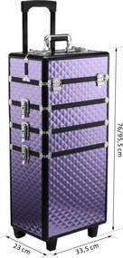 HOMCOM Profesionální Make-up Kufr s Univerzálními Kolíky, Různé Úrovně, Rozšiřitelná Rukojeť, Make-up Trolley Hliníková Slitina 33.5x23x76/95.5 cm Fi…